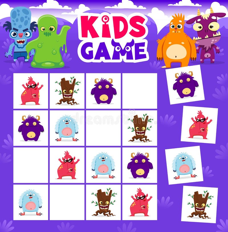 Sudoku Kids Game with Cartoon Monster Characters Stock Illustration ... Sudoku Kids Game with Cartoon Monster Characters Stock Illustration ...
