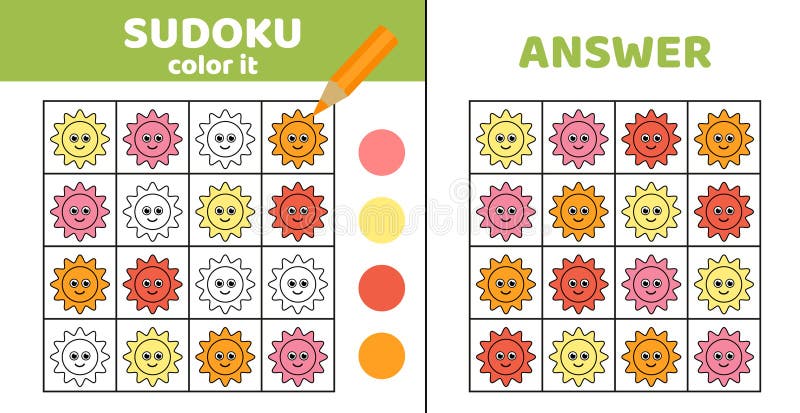 Sudoku. Sun. Coloring Sudoku with Sun. Cartoon Stock Vector ...