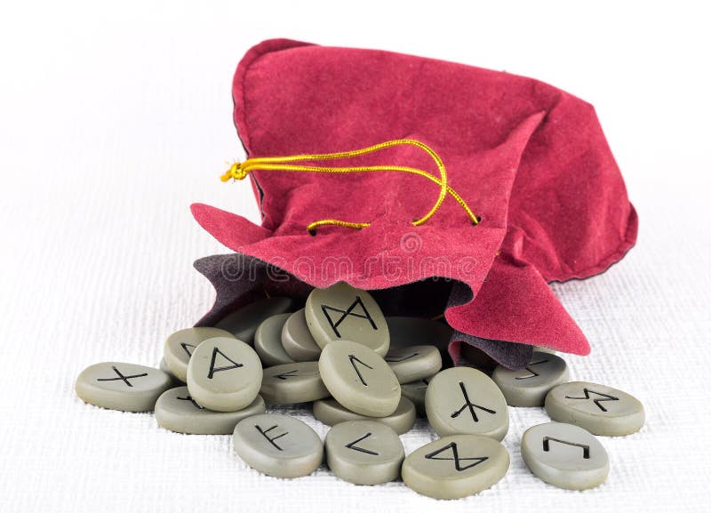 Suede bag of rune stones stock photo. Image of objects - 65199196