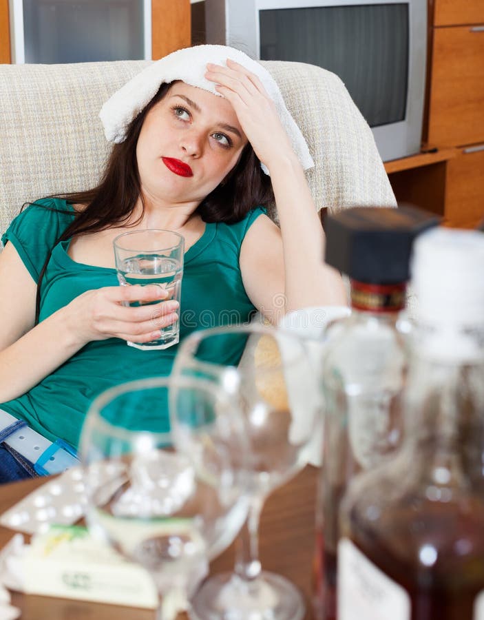 Suffering Girl Having Hangover Stock Photo - Image of healthcare ...