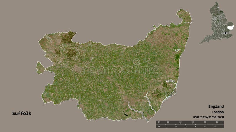 Suffolk, Administrative County of England, Zoomed. Satellite Stock ...