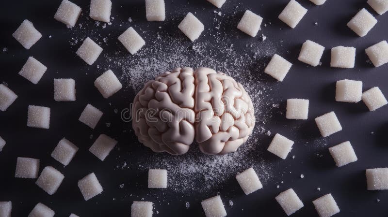 Sugar Addiction Demonstrated with Brain and Sugar Cubes on Dark ...