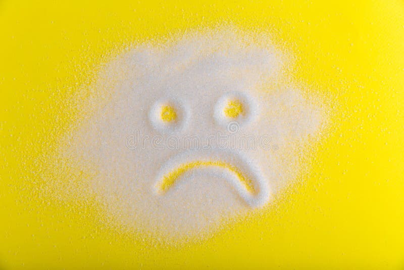 Sugar is Bad. Sad Sugar Face on the Yellow Background. Stock Photo ...