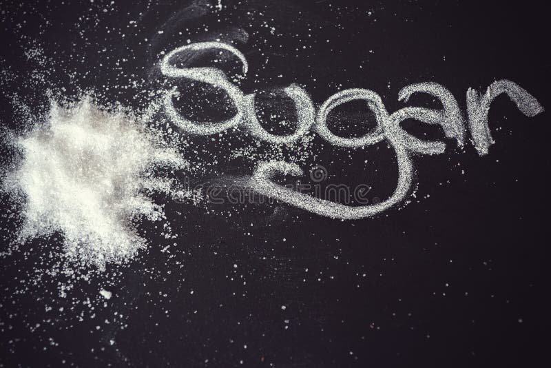 Sugar on Black Chalkboard from Above Stock Photo - Image of condiment ...