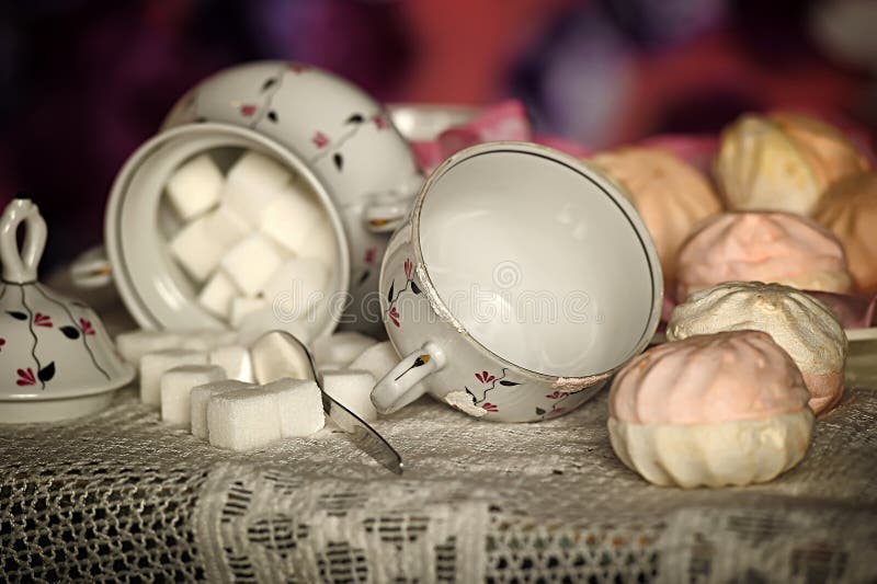 Sugar Bowl with Sugar Cubes Lies on a Table Stock Image - Image of ...