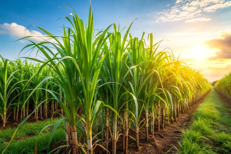 Sugar Cane Plants in Rice Paddy Field Stock Illustration - Illustration ...