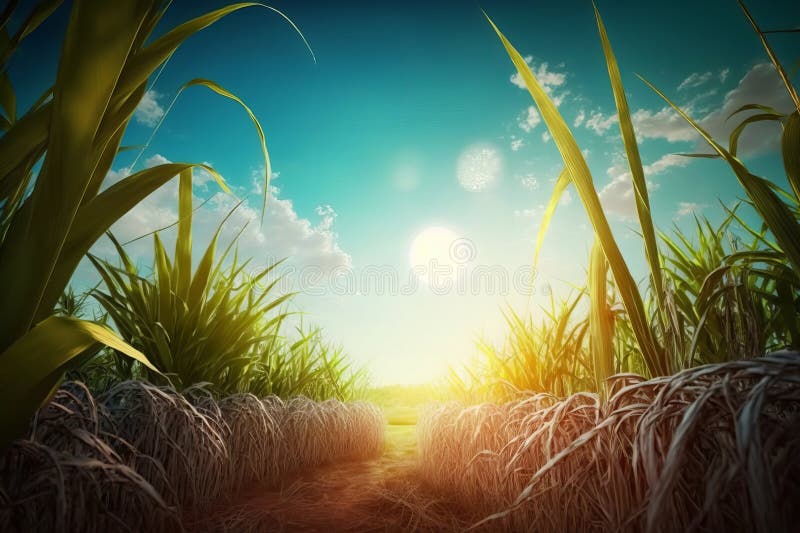 Sugar Cane Stalks with Sugar Cane Plantation Background. Stock ...