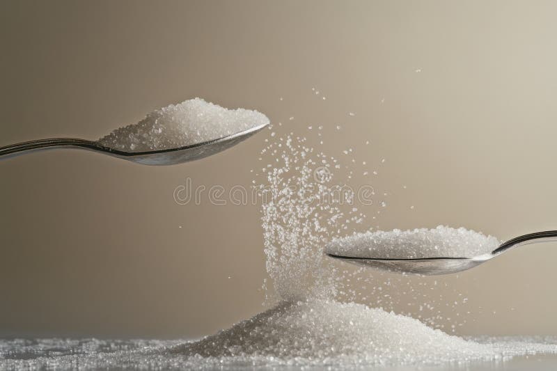 Sugar Crystals Spilling from One Spoon To Another in a Minimalist ...