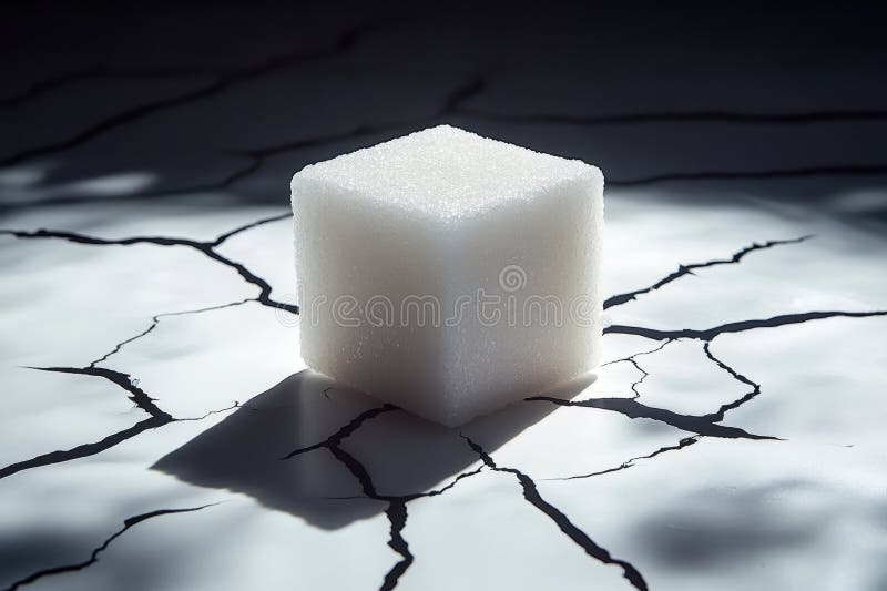 Sugar Cube Casting Shadow on Cracked Surface, Diabetes Concept. Stock ...