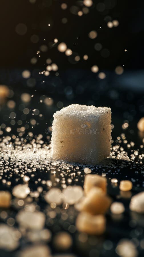 Sugar Cube with Falling Sugar Granules, Macro Shot Stock Image - Image ...
