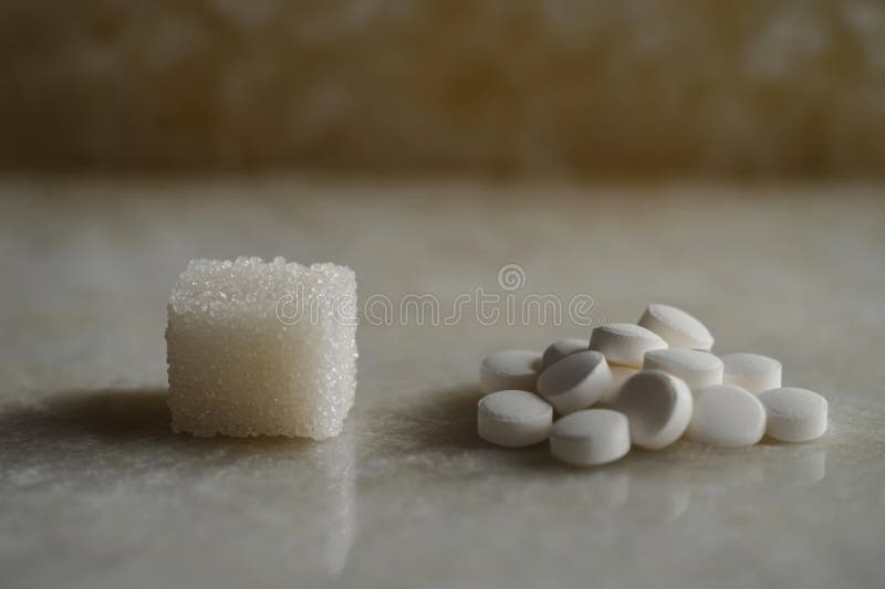 Sugar Cube beside Small Pile of Granulated Sugar on a Light-colored ...