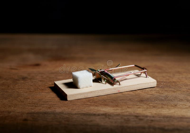 Sugar Cube on Wooden Mouse Trap Symbolizing the Dangers of Excessive Sugar Consumption Stock ...