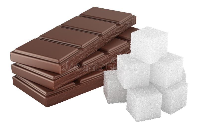Sugar Cubes with Chocolate Bar Pieces, 3D Rendering Stock Illustration ...