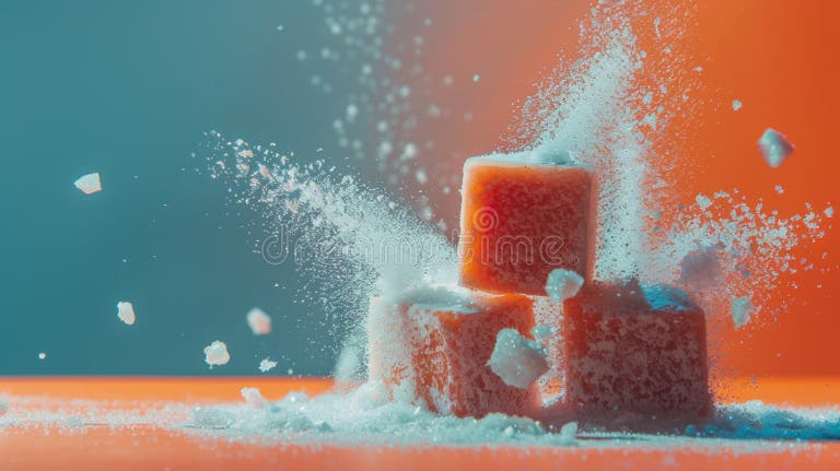 Sugar Cubes Exploding into a Cloud of Sugar Dust Stock Image - Image of ...