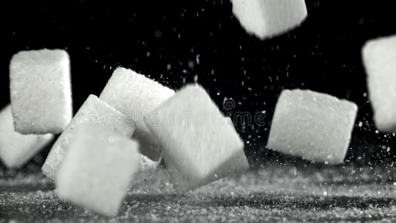 Sugar Cubes Fall on the Table. Filmed on a High-speed Camera at 1000 ...