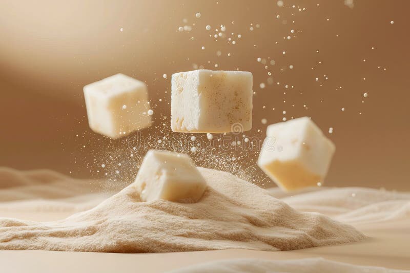 Sugar Cubes Falling into a Pile of Powder Stock Image - Image of cheese ...