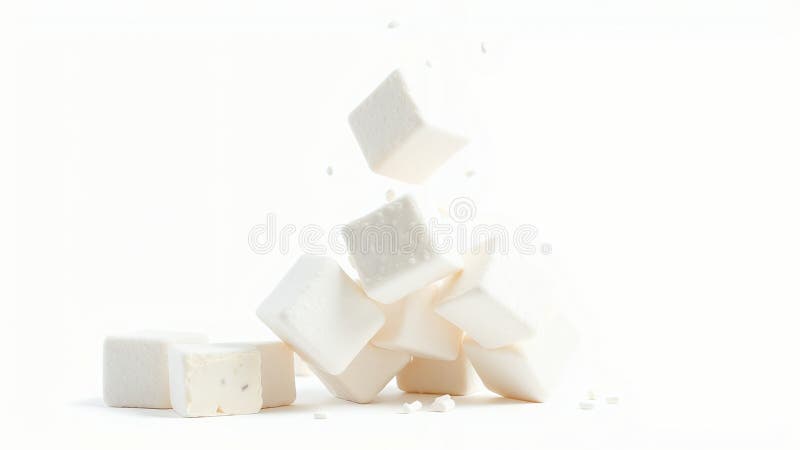 Sugar Cubes Floating Above a Plain White Background Stock Illustration ...