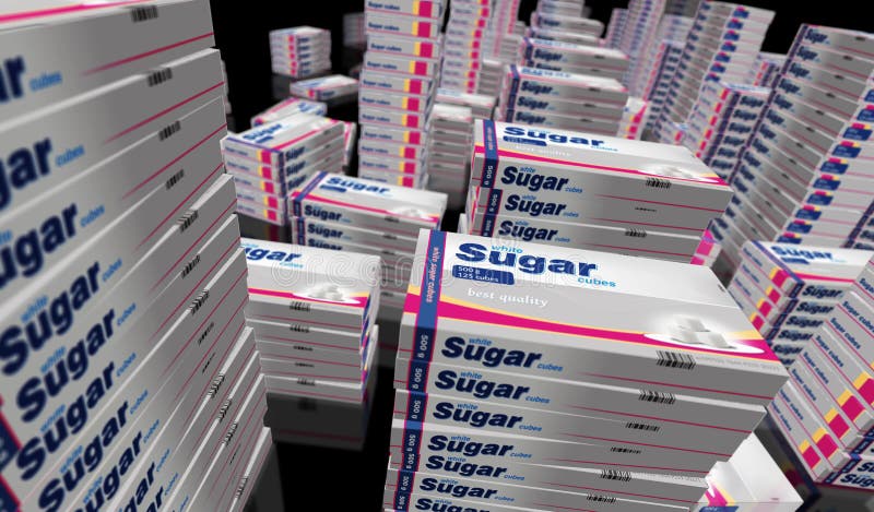 Sugar Cubes Pack Box Production 3d Illustration Stock Illustration ...