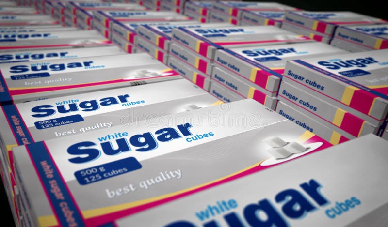 Sugar Cubes Pack Box Production 3d Illustration Stock Illustration ...