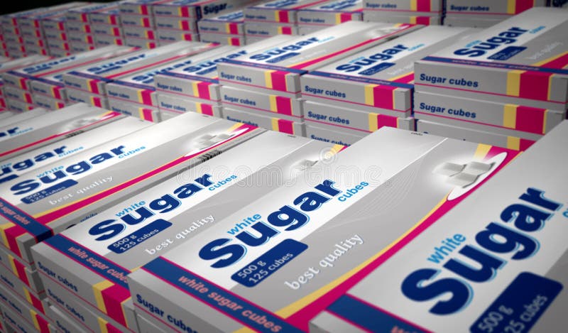 Sugar Cubes Pack Box Production 3d Illustration Stock Illustration ...