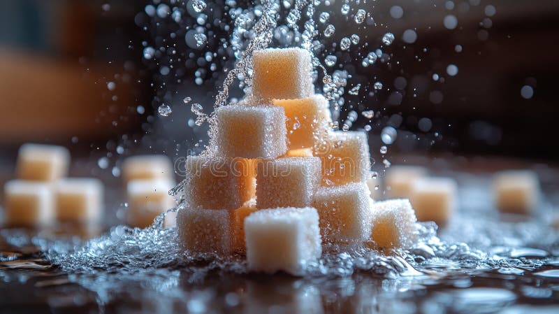 Sugar Cubes Splashed with Water for Food and Concept Photography Stock ...