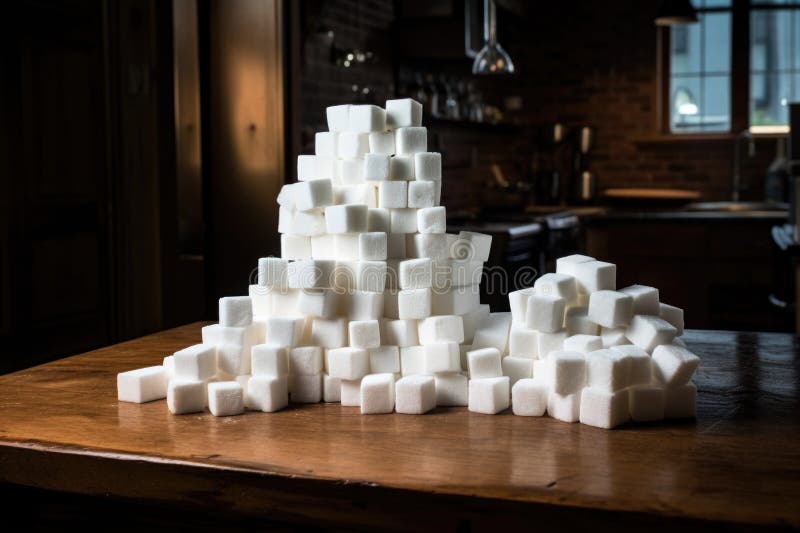 Sugar Cubes Stacked on a Wooden Kitchen Table Stock Photo - Image of ...
