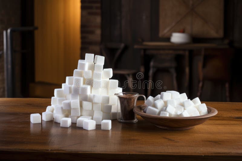 Sugar Cubes Stacked on a Wooden Kitchen Table Stock Photo - Image of ...