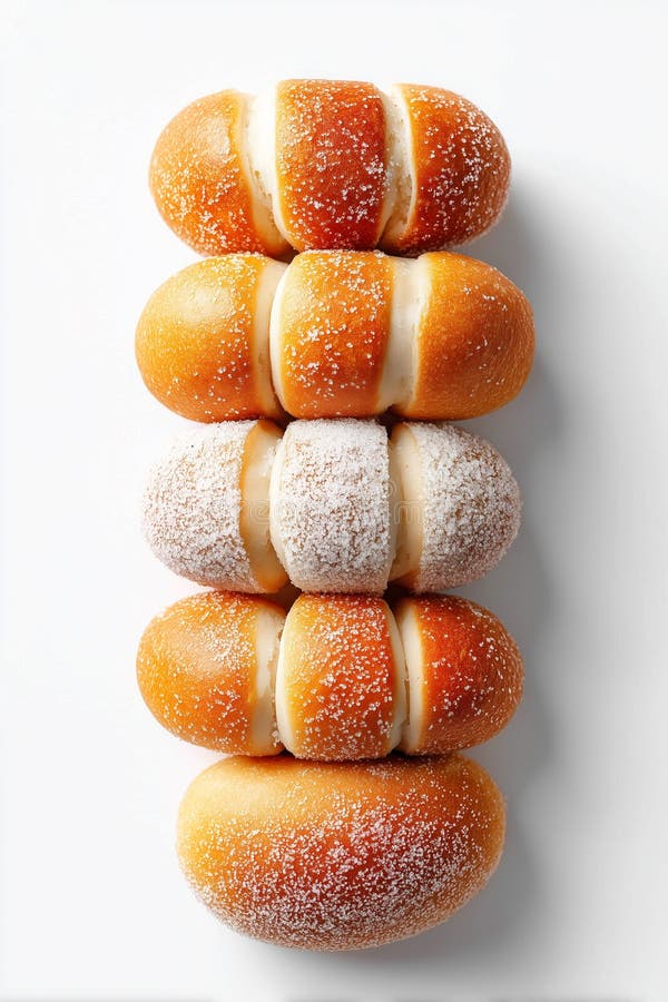 Sugar-dusted Mini Buns Arranged in Vertical Stack with Soft Golden ...