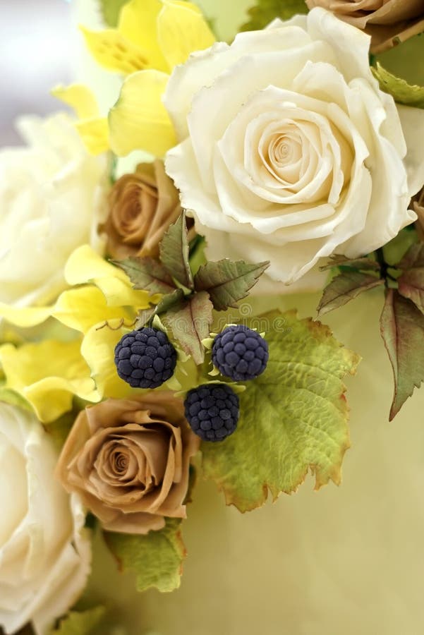 Sugar Flowers As Decoration of Birthday Cake. Stock Image - Image of ...