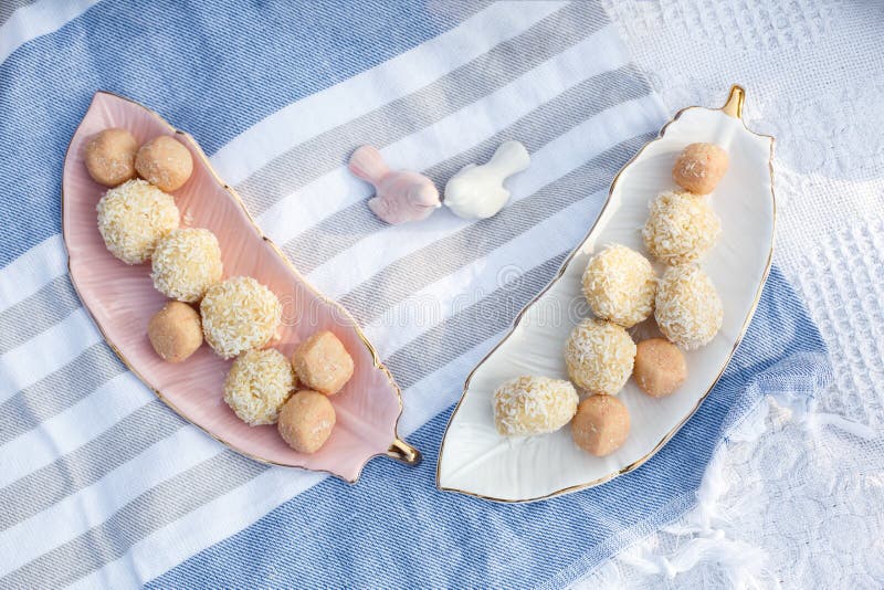 Sugar Free Hand Made Sweets Layout on Plates Stock Photo - Image of ...