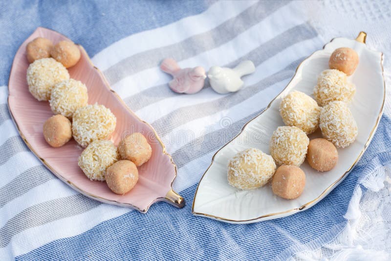 Sugar Free Hand Made Sweets Layout on Plates Stock Photo - Image of ...