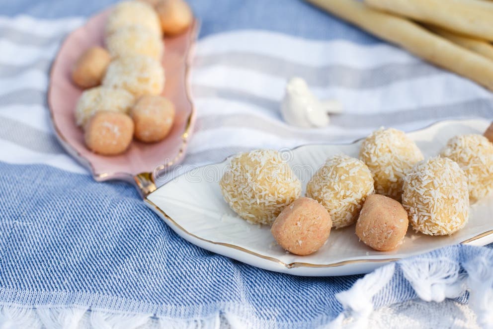 Sugar Free Hand Made Sweets Layout on Plates Stock Photo - Image of ...