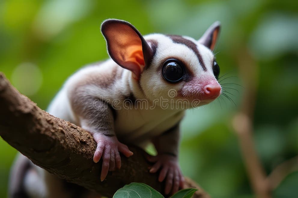 Sugar Glider on Tree Branch Stock Illustration - Illustration of ...
