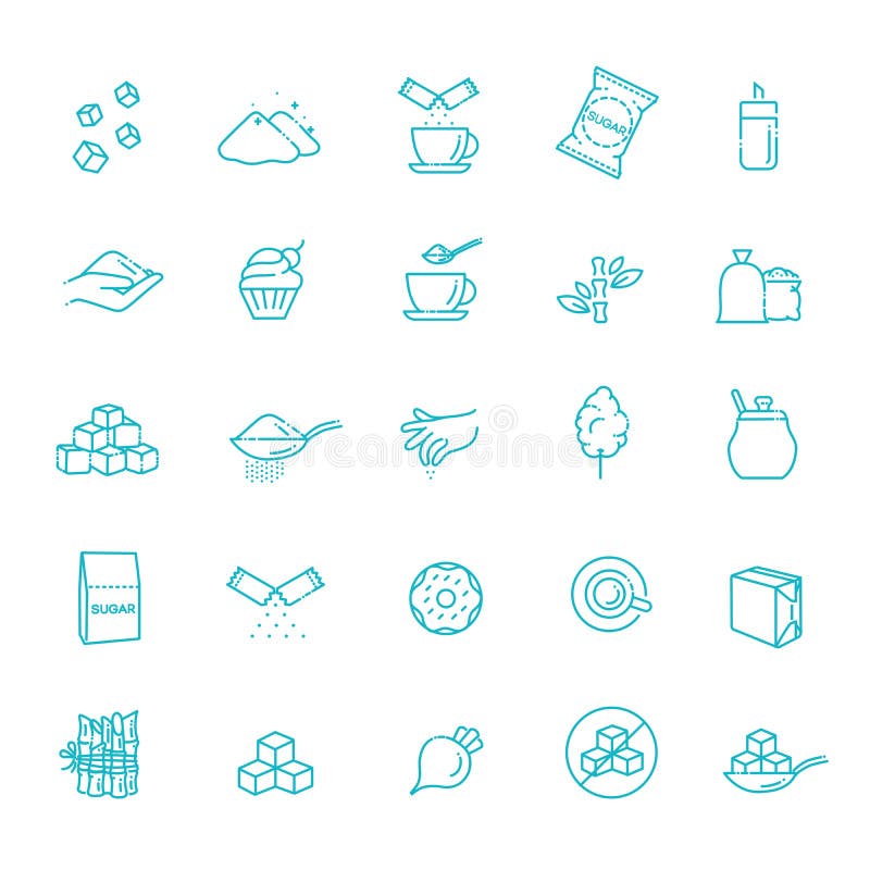 Sugar Icon Set in Thin Line Style Stock Vector - Illustration of brown ...
