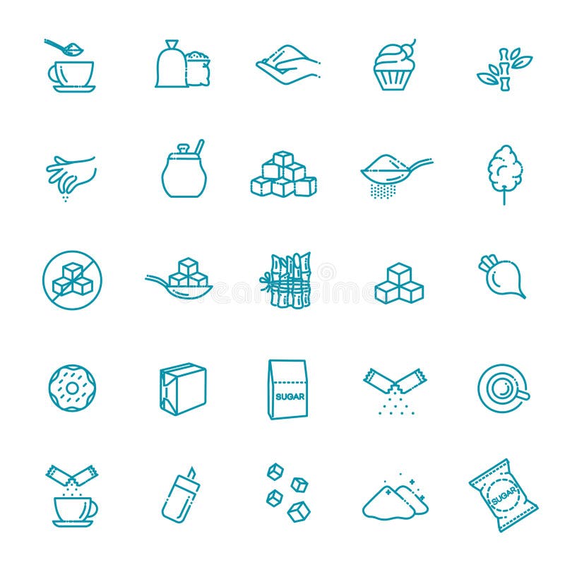 Sugar Icon Set in Thin Line Style Stock Vector - Illustration of ...