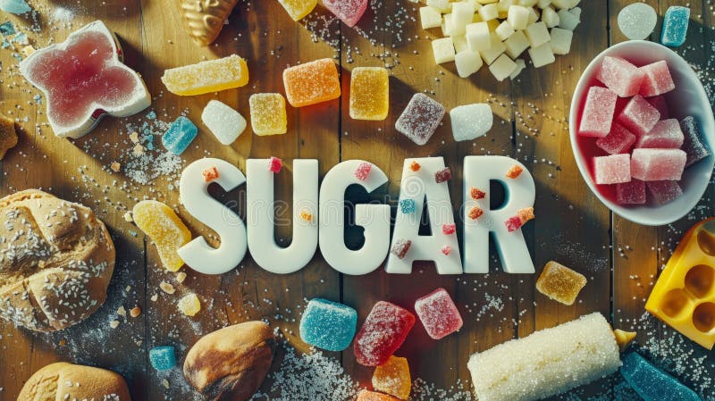 Sugar Letters Surrounded by Assorted Sweets on a Wooden Table. Concept ...