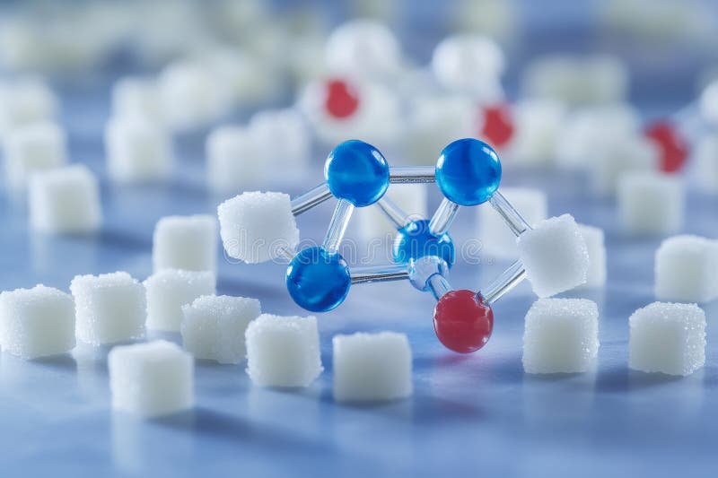 Sugar Molecule Model with White Sugar Cubes a Closeup of a Blue and Red ...