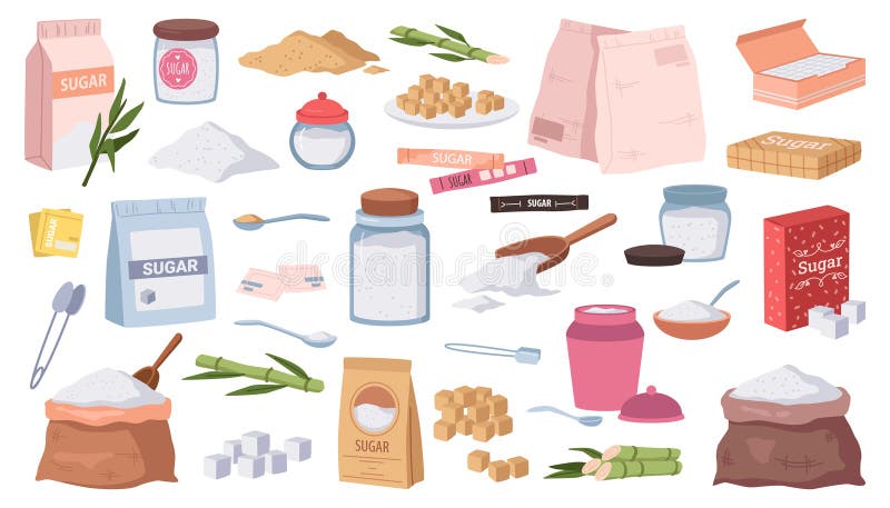 Sugar Packets, Granulated and Powder, Sugary Cubes Stock Vector ...