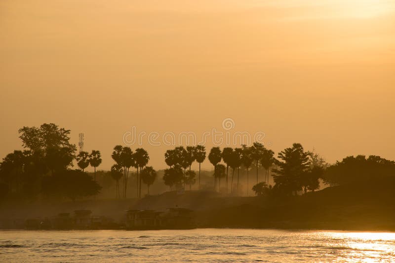 Sugar Palm River and Sunrise Stock Image - Image of sugar, thai: 70370795
