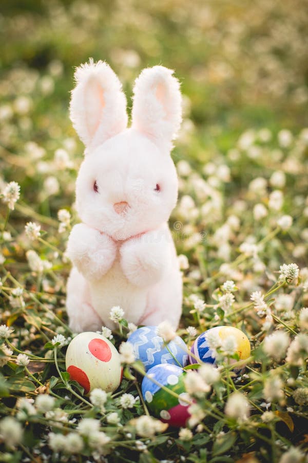 Sugar Rabbit and Easter Eggs on Meadow. Stock Photo - Image of gift ...