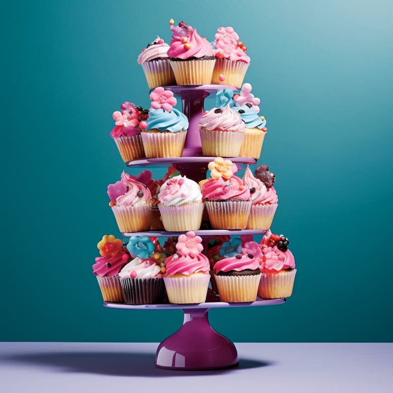 Sugar Rush: a Tower of Cupcakes that Will Send Your Taste Buds Soaring Stock Illustration ...