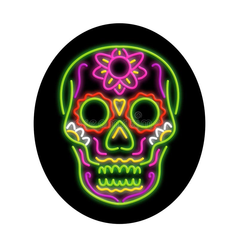 Sugar Skull Oval Neon Sign ilustração stock. Ilustração de morte ...