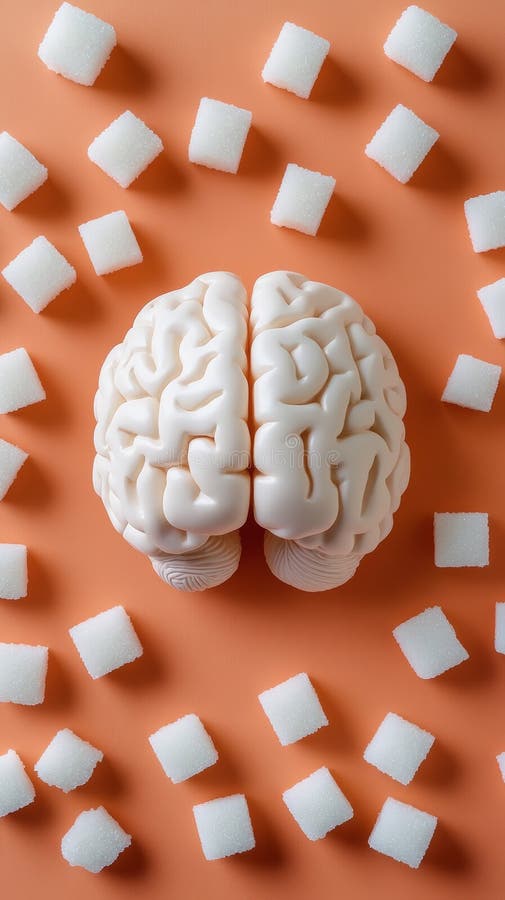 Sugar Surrounding Anatomical Brain Model on Orange Background Stock ...