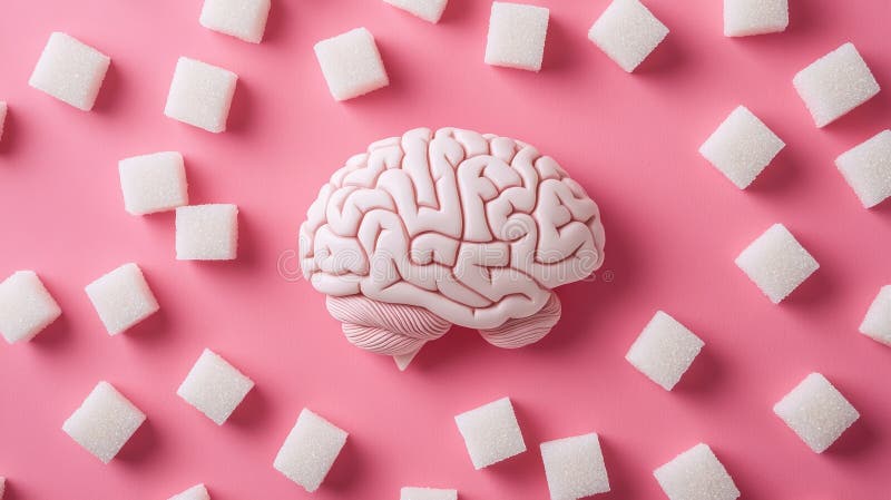 Sugar Surrounding Brain Model on Pink Background Representing Sugar ...