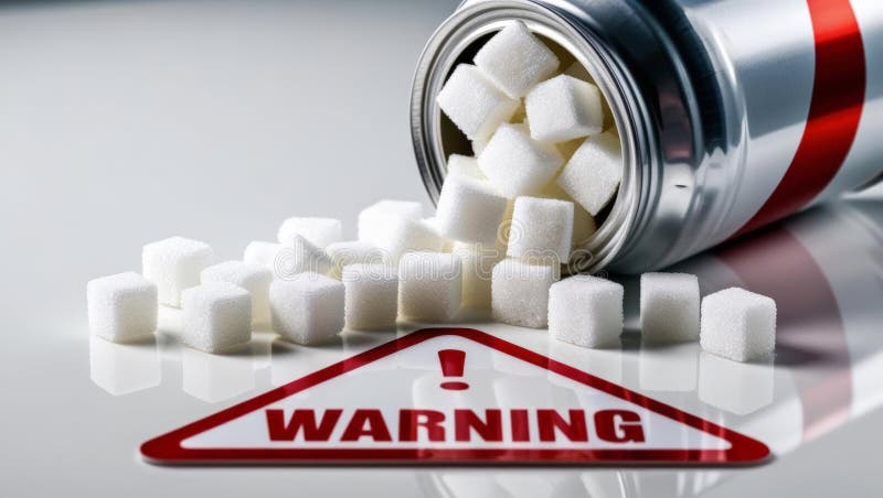 Sugar Warning Sign with Cubes Spilling from Container Stock ...