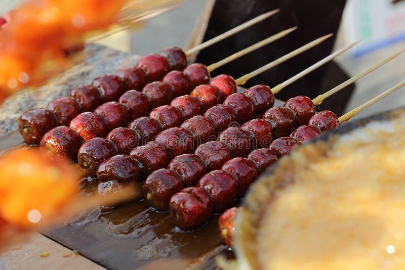 Candied haws on a stick. stock photo. Image of china, local - 4253690