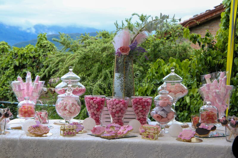 Sugared Almonds and Sweets for Baptism Table Set Stock Photo - Image of ...