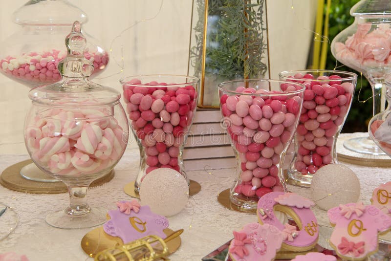 Sugared Almonds and Sweets for Baptism Table Set Stock Image - Image of ...