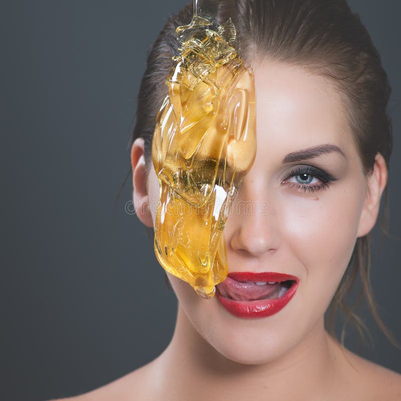 Concept Sugaring Epilation Skin Care With Liquid Sugar Near Face Stock