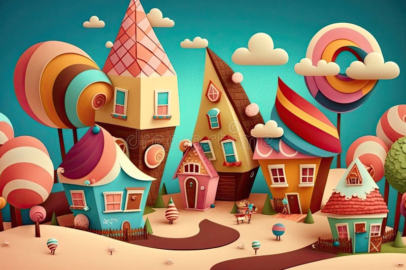 Sugary Cartoon Town Full of Colorful Houses Stock Illustration ...